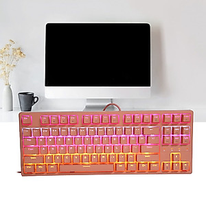 STK130 Mechanical Computer Keyboard ,Ergonomic 87‑Keys Gaming RGB Keyboard , for Game Office Home(orange)
