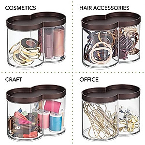 mDesign Plastic Canister Jar Organizer Set with Storage Lid - Home Decor Holder for Bathroom/Restroom Vanity Countertop, Cabinet - Holds Cotton Balls, Soap - Lumiere Collection - Clear/Bronze