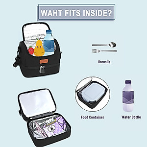 Femuar Kid Lunch Bag For Boys &Girl, Children Insulated Lunch Box Dual Compartments Small Lunch Cooler Bag , School,Travel, Gift, Black