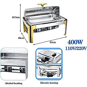 Food Warmer, Chafing Dish Stainless Steel Chafing Dishes with Lid for Parties, 9L Commercial Food Warmer for Buffet, with 3 Kind of Warming Tray (A) ()