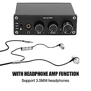 Fiber/Coax + PC-USB Input DAC Decoder, with Headphone Amplifier Audio Decoding Support for 3.5mm Headphone(Black)