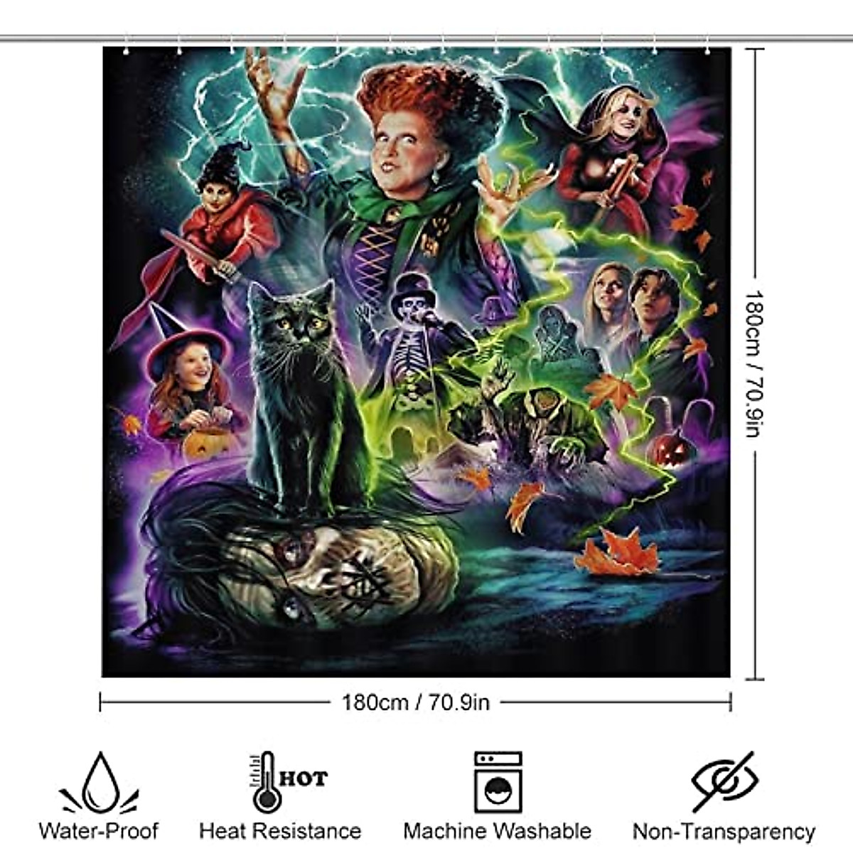 4pcs Halloween Shower Curtain Sets, Bathroom Sets with Shower Curtain, Toilet Lid Rug, Contour Mat and Bath Mat, Shower Curtain with 12 Hooks for Bathroom Set Decor (72 X 72 Inch)