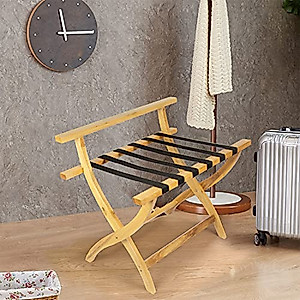 MYOYAY Luggage Rack Wooden, Folding Suitcase Luggage Stand Curvy Legs with Nylon Straps Luggage Stand for Bedroom Hotel Guest Room 29.92" x 20.87" x 26.38"