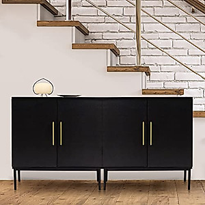 REHOOPEX Set of 2 Black Accent Cabinet- Kitchen Storage Cabinet with Doors, Free Standing Cabinet Wood buffets & Sideboards 2PC
