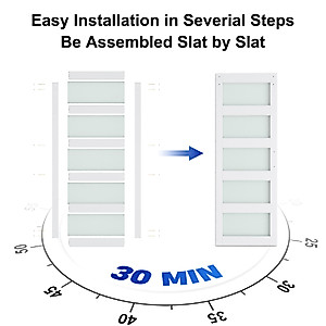 SmartStandard 36 x 84 in Glass Barn Door with 6.6FT Sliding Hardware Kit & Handle, Pre-Drilled Ready to Assemble, Waterproof PVC Coating, White, 5-Panel Glass