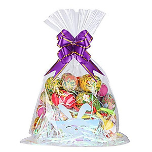 Kolewo4ever 40pcs Clear Cellophane Bags Pull Bow Set 20 pcs 12x18 inches Cellophane Basket Bags Wine Bottles Cellophane Wrapwith 20pcs pull bows