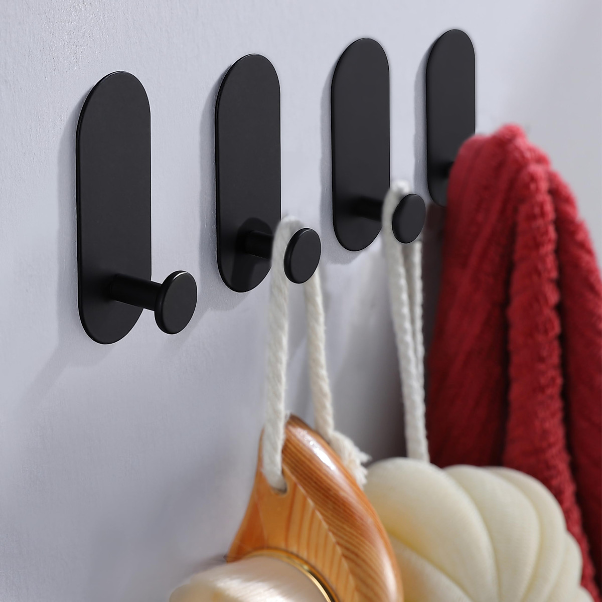 Taozun Hand Towel Holder/Hand Towel Bar - Black Towel Rack with 4 Pack Self Adhesive Hooks for Bathroom Wall Kitchen, Towel Holder Set Stick on Wall