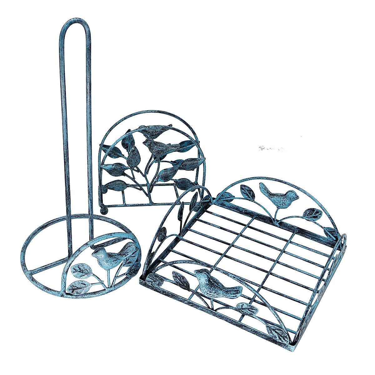 Cast Iron Bird & Tree Scroll Paper Towel Holder, Turquoise