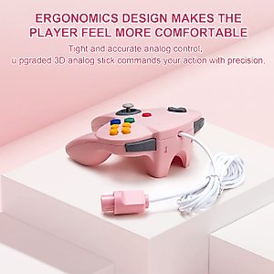 KIWITATA Classic N64 Controller, Retro N64 Wired Joystick Replacement Gamepad Controller for N64 System Video Games Console Pink