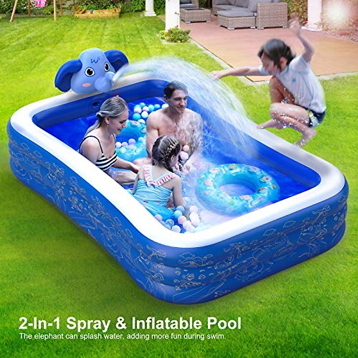 Hamdol Inflatable Swimming Pool, Kiddie Pool with Sprinkler, 99" X 72" X 22" Full-Sized Family Blow up Pool for Kids Toddlers Adults, Lounge Above Ground Pool for Backyard Indoor Outdoor for Age 3+