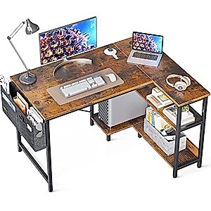ODK Small L Shaped Computer Desk, 40 Inch Corner Desk with Reversible Storage Shelves & PC Stand for Home Office Workstation, Modern Simple Writing Study Table with Storage Bag, Vintage