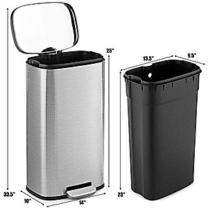Casart Stainless Steel Trash Can with a Handle, Step Waste Bin with Inner Buckets and Hinged Lids, Perfect for Home and Office, 13.2 Gallon