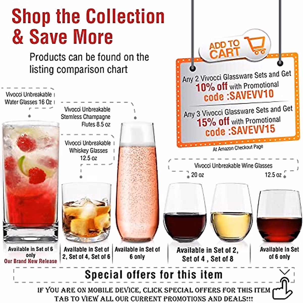 Vivocci Unbreakable Elegant Plastic Stemless Wine Glasses 20 oz | 100% Tritan Heavy Base | Shatterproof Glassware | Ideal For Cocktails & Scotch | Perfect For Homes & Bars | Dishwasher-Proof, Set of 4