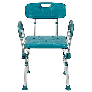 Flash Furniture HERCULES Series 300 Lb. Capacity Adjustable Teal Bath & Shower Chair with Quick Release Back & Arms