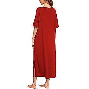 Ekouaer Long Nightgown for Women Short Sleeve Sleepwear Plus Size Loungewear with Pockets Red Christmas Tree XL