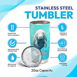Hyturtle Personalized Gifts Manatee Lover - Save The Chubby Mermaids Customized Name Stainless Steel Tumbler 20 oz With Lid - Idea Cute Sea Animal Lover Gifts For Women, Girl On Birthday, Christmas