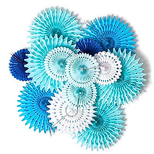 Paper Jazz Blue Paper Fans Decorations Hanging Hollow Fan Snowflake Fans Assorted Color Wedding Birthday Party Supplies