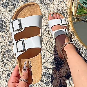 ANNA Glory Women's Slide Sandals Cork Footbed Double Buckle White 5.5