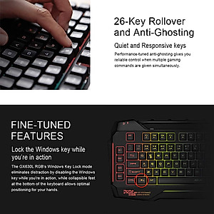 AIKUN Full Size Membrane Gaming Keyboard With 4 Macro Gaming keys,Voice Sensitive Rainbow Backlit,26 Anti-Ghosting Keys,Audio and USB Passthrough,Spill Resistant, Mobile Device Slot,Multimedia Control