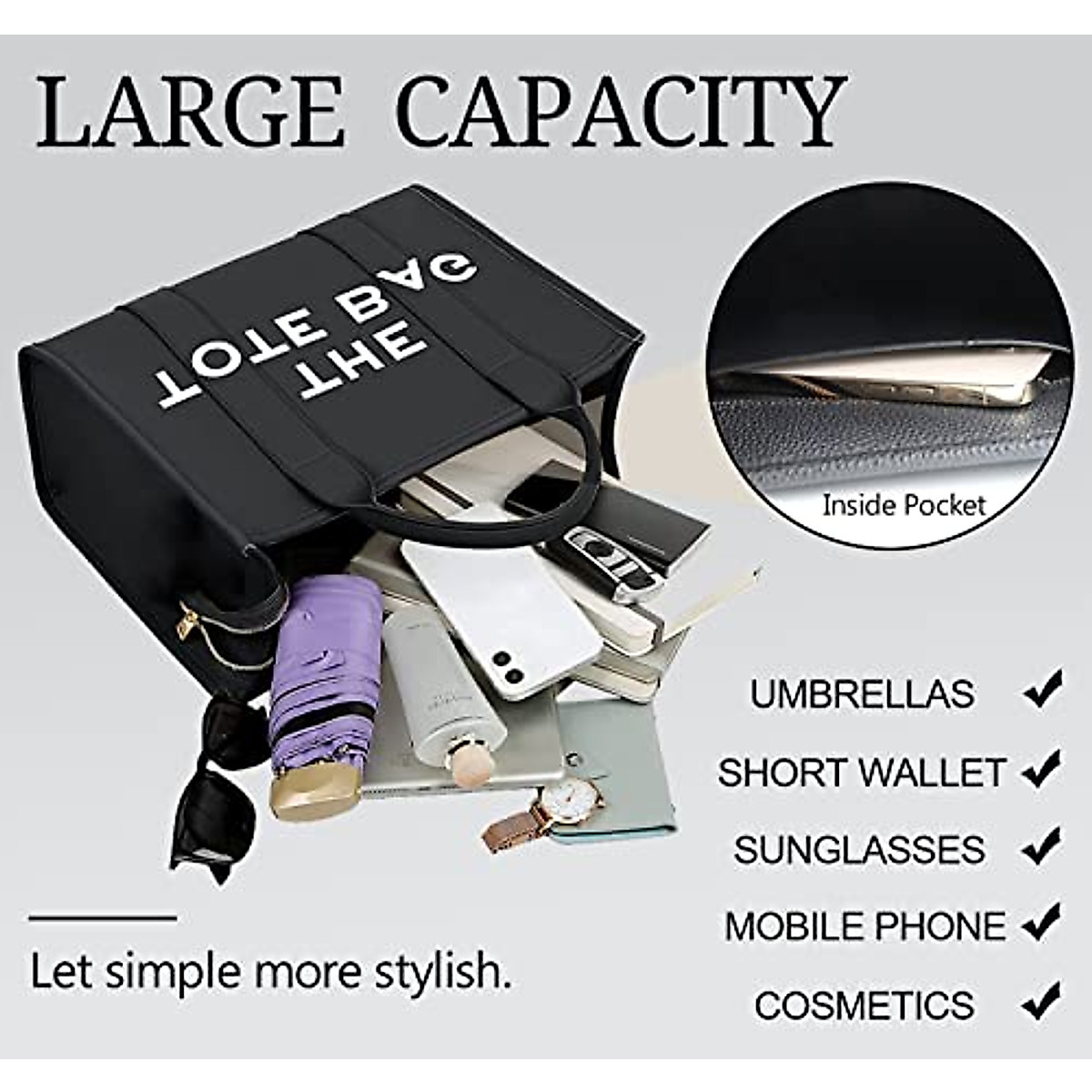 The Tote Bag Birthday Gifts for Women, Black Leather Handbag Crossbody Shoulder Purse Gift with Zipper Utility Trendy Aesthetic Top, Handle Bolsa De Mano Para Mujer for Trendy Travel School