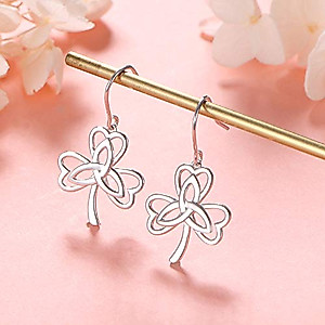 S925 Sterling Silver Good Luck Irish Shamrock Celtic Earrings Celtic Knot Drop Dangle Earrings for Women St Patricks Day Gifts (03_Celtic Clover Earrings)