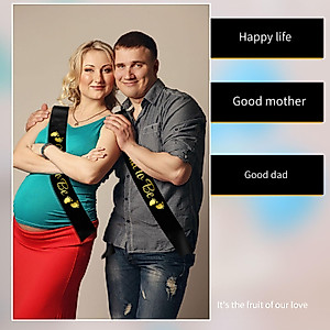 2pcs Mom to be and Dad to be Baby Shower Sash，Black Satin with Gold Letters Sash for New Mom Dad Baby Shower Party Gender Reveal Supplies Decorations