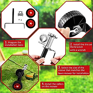 Adjustable Support Wheels Auxiliary Wheels 26mm(1 Inch) and 28mm(1.1inch) Weed Trimmer Wheel Walk Behind String Trimmer for Weed Trimmer Grass Cutter Gas String Trimmer