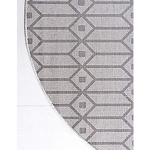 Rugs.com Lattice Trellis Collection Rug – 8 Ft Round White Low-Pile Rug Perfect for Kitchens, Dining Rooms
