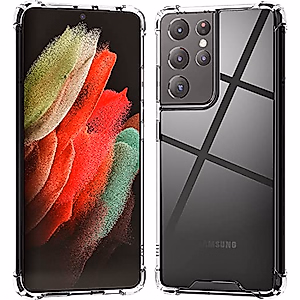 KIOMY Galaxy S21 Ultra Case Crystal Clear Shockproof Bumper Protective Cell Phone Cover Hybrid Design Hard PC Back with Flexible TPU Raised Bezel & Enhanced Corners for Samsung Galaxy S21 Ultra 5G 6.8