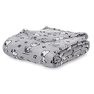 Berkshire Blanket Peanuts® VelvetLoft® Cute Character Snoopy Plush Blanket,Peanuts Poses and Paws Grey,Twin 60 in x 90 in (Official Peanuts® Product)