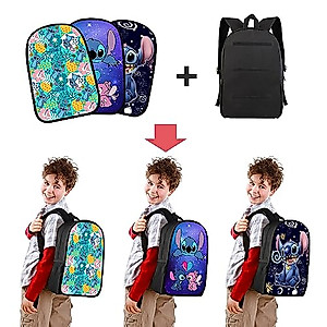 Cute Catoon Backpack 3 PCS Replaceable Pattern Backpacks Casual Travel Daypack Lightweight Laptop Bag