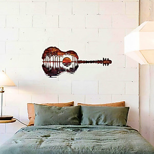 QZFSL 39' Music Guitar Metal Wall Art Decor Iron Guitar Custom Sunset Sign for Music Lovers Gift Musician for Home Bedroom Living Room Garden (Orange)