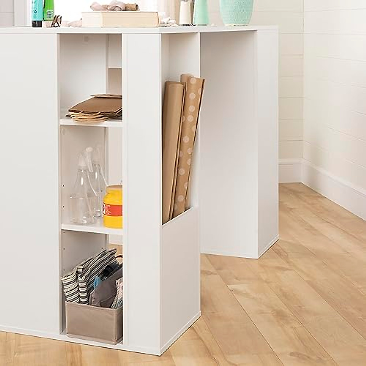South Shore Crea Counter-Height Craft Table with Scratchproof Surface and Interchangeable Modules - 4 baskets included, Pure White