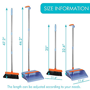 PHYEX 2-Pack Broom and Dustpan Set for Sweeping Indoor, Broom Dustpan with 48" Long Handle, Broom with Dustpan Combo Set(Purple)