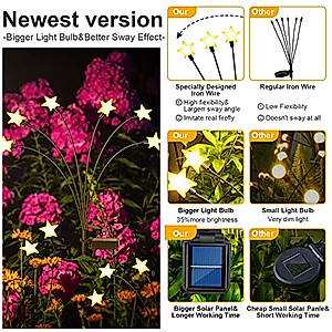 Keevvon Solar Garden Lights - New Upgraded Solar Firefly Swaying Light, Solar Outdoor Lights, High Flexibility Iron Wire Solar Garden Decorative Lights Yard Patio Pathway Decoration, Warm White 2 Pack