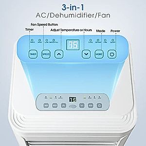 R.W.FLAME 8,000 BTU Portable Air Conditioner with Remote Control, Portable AC Unit for Room Up to 350 Sq.Ft, 3-in-1 Air Conditioner with Digital Display,24Hrs Timer,Installation Kit for Home, White