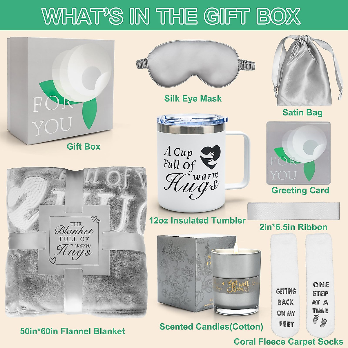 Get Well Soon Gifts for Women, Care Package Self Care Gifts Basket for Sick Friends, Sending Hugs Gifts for After Surgery, Thinking of You Gifts with Sympathy Blanket, Candle, Coffee Mug