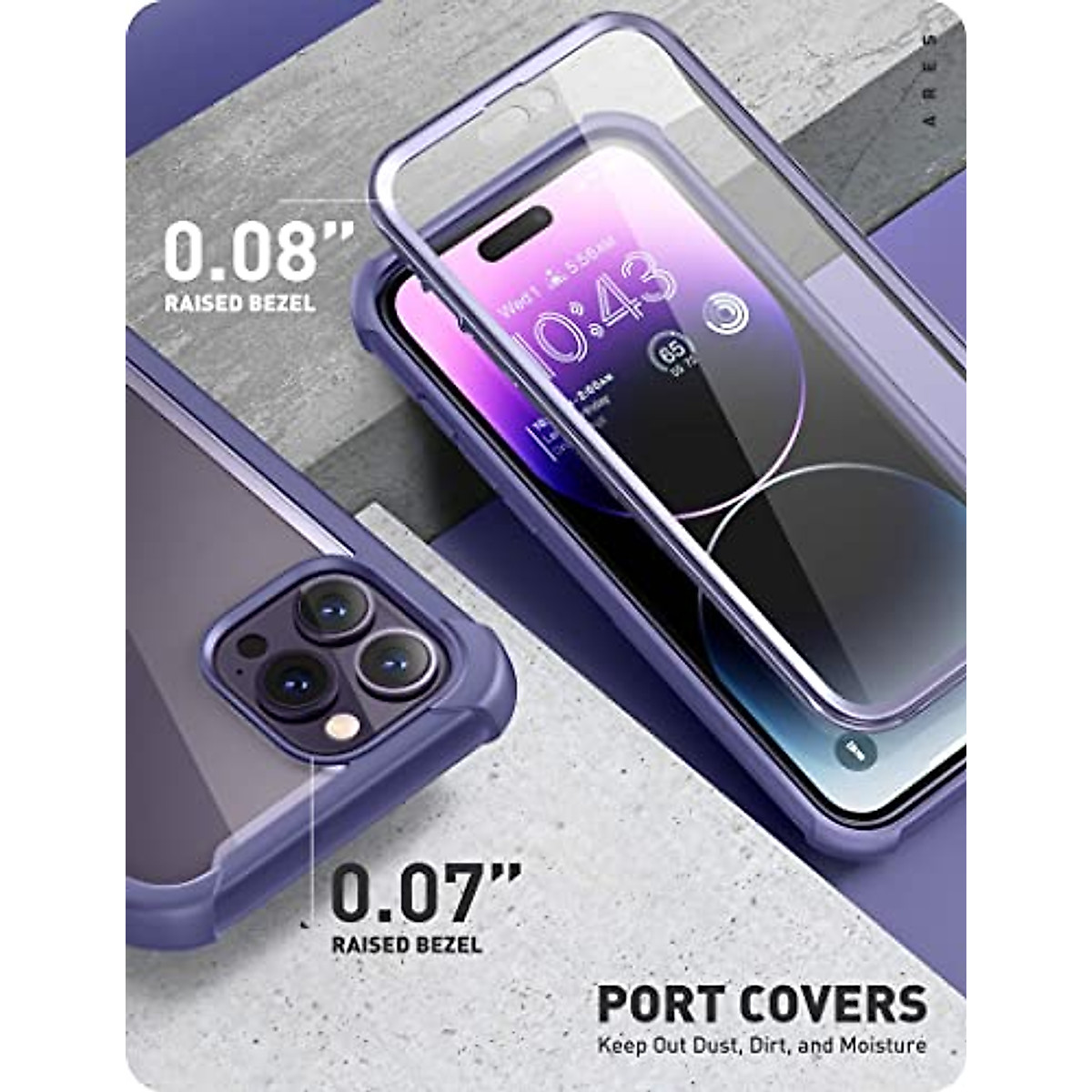 i-Blason Ares for iPhone 14 Pro Max Case 6.7 inch (2022), Full-Body Clear Rugged Bumper Case with Built-in Screen Protector (Purple)