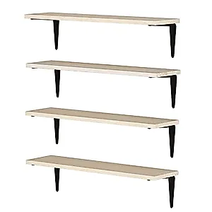 Wallniture Arras 24"x6" Floating Shelves for Wall Decor, Rustic Wall Shelves for Living Room, Kitchen & Bathroom Shelf Unit, Wood Wall Bookshelf Set of 4, Natural