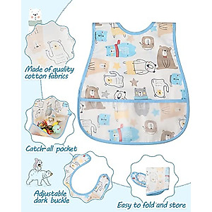 15 Pack Baby Bibs Set Waterproof Toddler Feeding Bibs with Food Scraps Catcher Pocket Soft Adjustable Snaps Feeding Bibs Unisex Infant Bibs Gift for Infants Babies Toddler Boys and Girls 6-24 Months