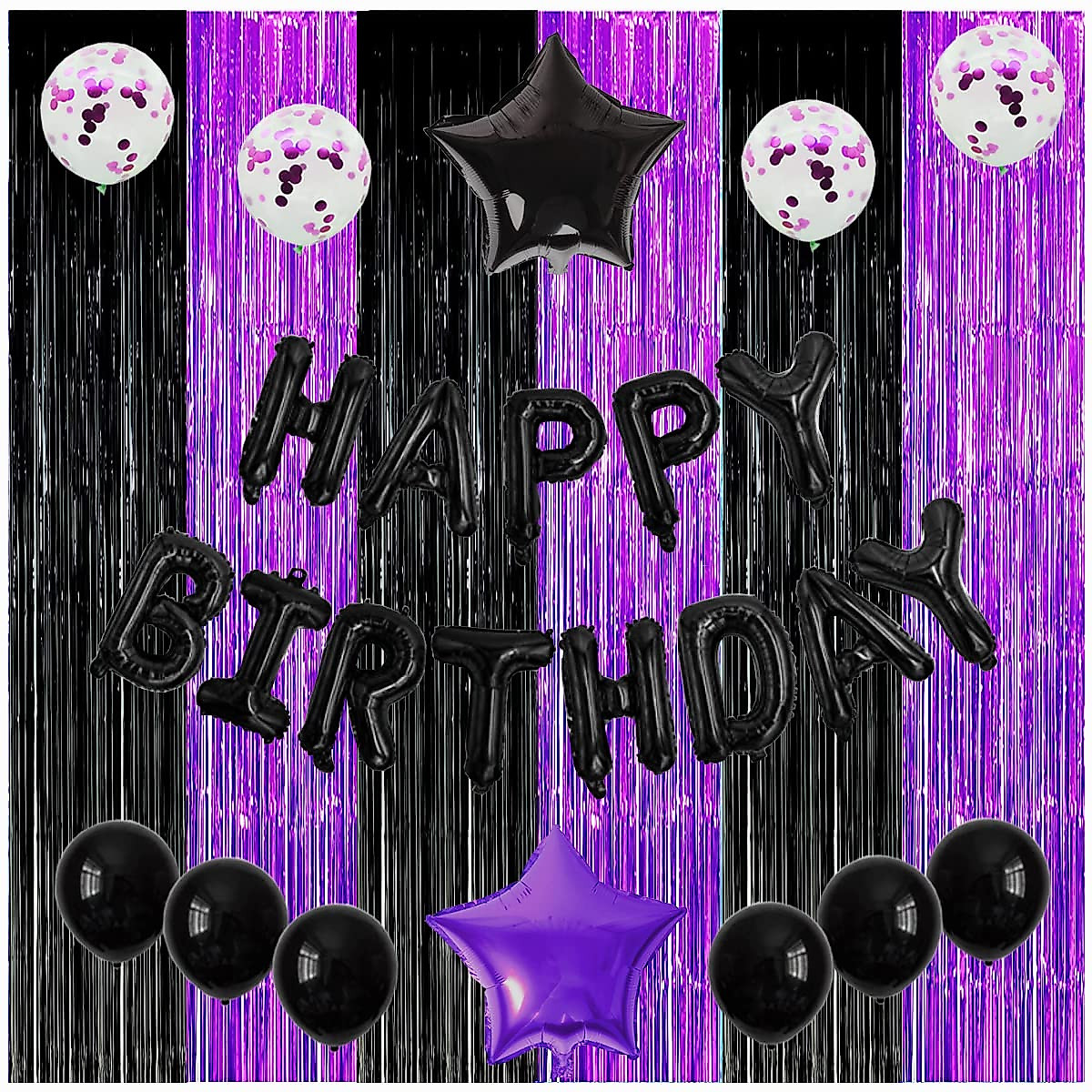 Graduation Decorations 2024 Purple Black Foil Fringe Backdrops, Black Purple Party Decorations Streamer Tinsel Curtains for Graduation Birthday Halloween Party(3 Pack)