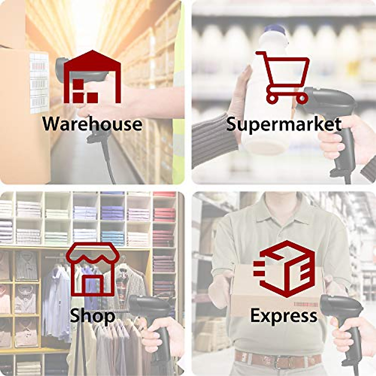 Barcode Scanner, Wired Handheld Bar Code Scanner with Adjustable Stand, Esky Automatic 1D USB Laser Scanner Support Windows/Mac/Linux for POS System Sensing, Store, Supermarket, Warehouse