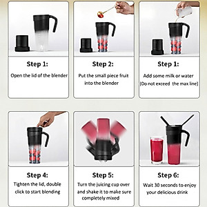 Portable Blender, Personal Blender for Shakes and Smoothies, 16 oz Personal Size Blender, Smoothie Blender with 6 Blades, BPA Free, USB Rechargeable, Juicer Blender with Straw, Black