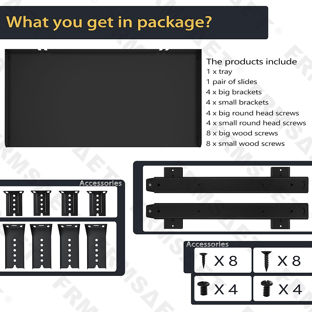 FRMSAET Under Desk Keyboard Tray Heavy-Duty All-Metal Material 20/24/30 inches Platform Computer Drawer Organizer Home Office Kitchen Bedroom Garage Storage Tool - Easy to Install.(30 inches, Black)