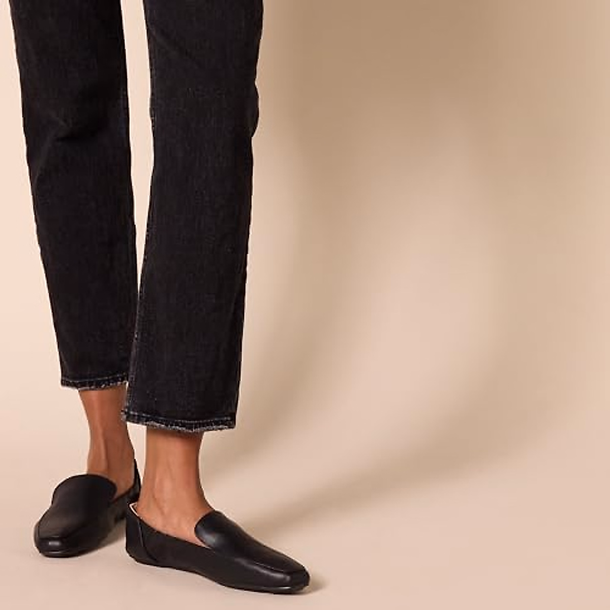 Amazon Essentials Women's Square Toe Soft Slip on Loafer, Black Faux Leather, 12