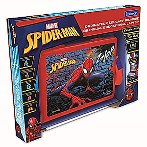 LEXiBOOK Disney Marvel Spider-Man - Educational and Bilingual Laptop French/English - Toy for Child Kid (Boys & Girls) 124 Activities, Learn Play Games and Music- Blue/Red, JC598SPi1