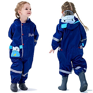 Fewlby Kids Toddler Rain Suit for boys girls One Piece Hoodie Zipper Cute Cartoon Monkey Waterproof Rain Jacket 2-5 years M Size