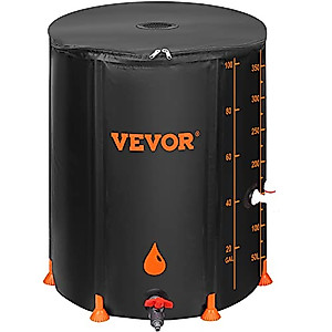 VEVOR 100 Gallon Collapsible Rain Barrel, Portable Rainwater Collection System Water Storage Tank for Garden Water Catcher,Rain Water Collection Barrel with Two Spigots and Overflow Kit,Black