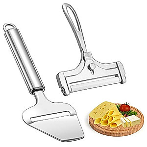 Cheese Slicer with Wire, WarmHut Stainless Steel Cheese Slicer Set and Cheese Cutter Plane for Soft, Semi-hard, Hard Cheeses Kitchen Tool, Set of 2