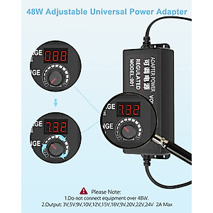 Aclorol Universal AC/DC Power Supply Adapter 48W AC 100-240V to DC 24V 2A 15V 12V 9V 6V 5V 3V 1A 1.5A 1000mA Power Supplies Adjustable Switching AC Adapter with Polarity Converter & 14 Tips